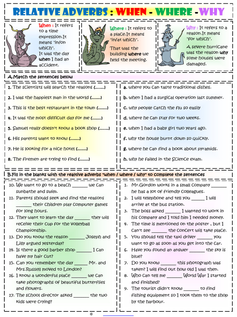 Unit 15 - Relative Adverbs Grammar Exercises Esl Worksheet | PDF