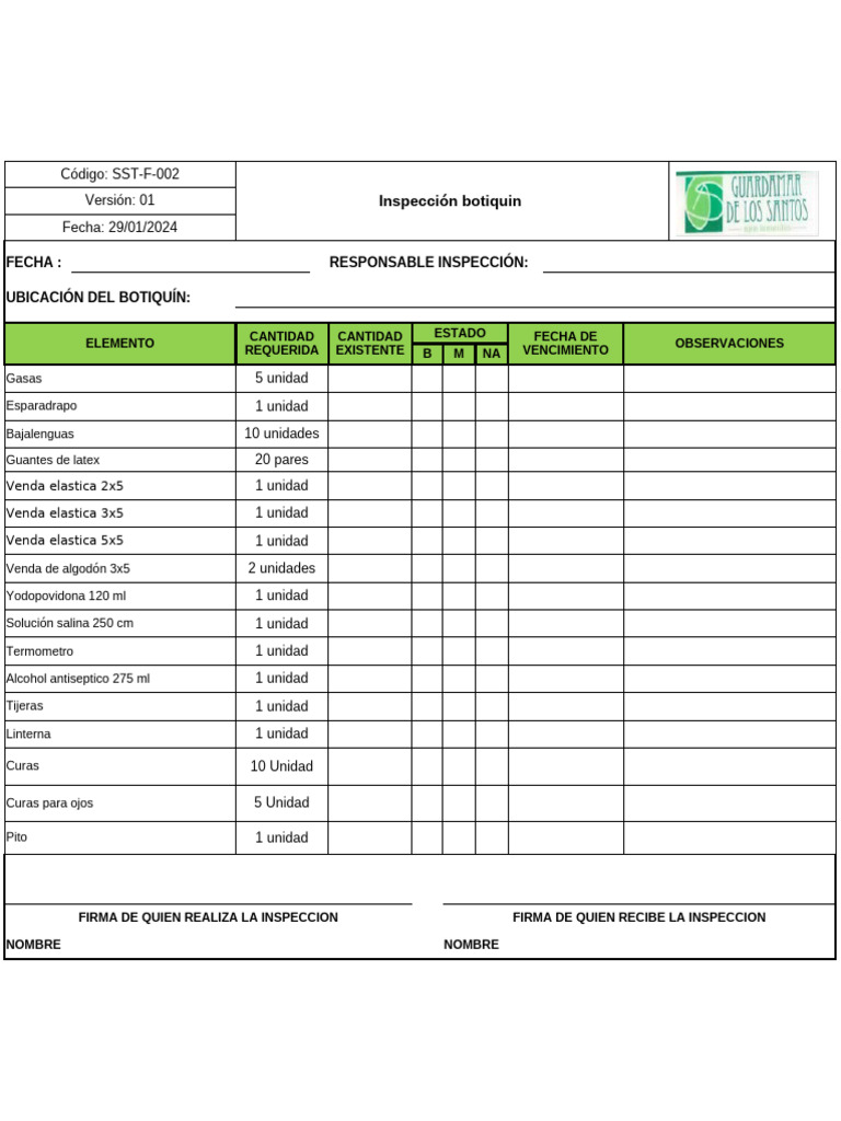 Inspeccion de Botiquin | PDF