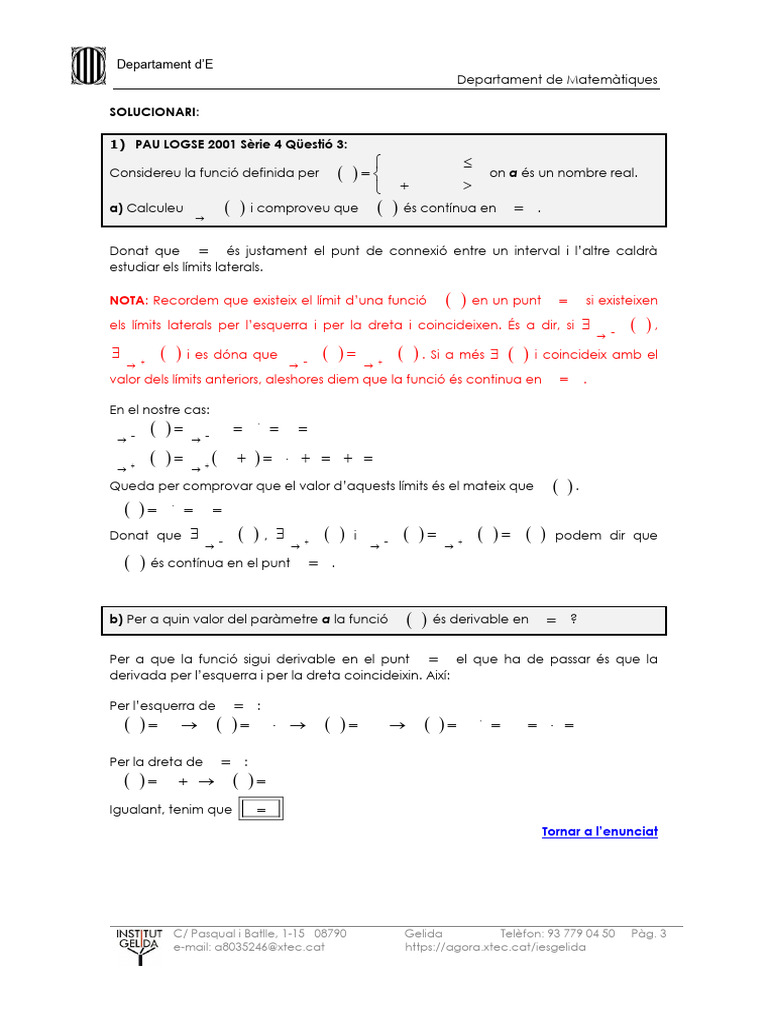 Recull Problemes I Qüestions Selectivitat Sobre Límits I Continuïtat | PDF