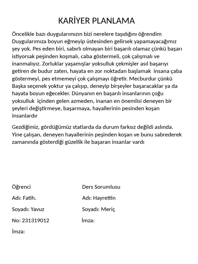 KARİYER Planlama | PDF