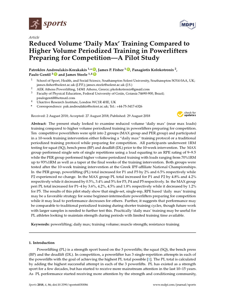 Reduced Volume Daily Max Training Compar | PDF | Strength Training | Weight Training