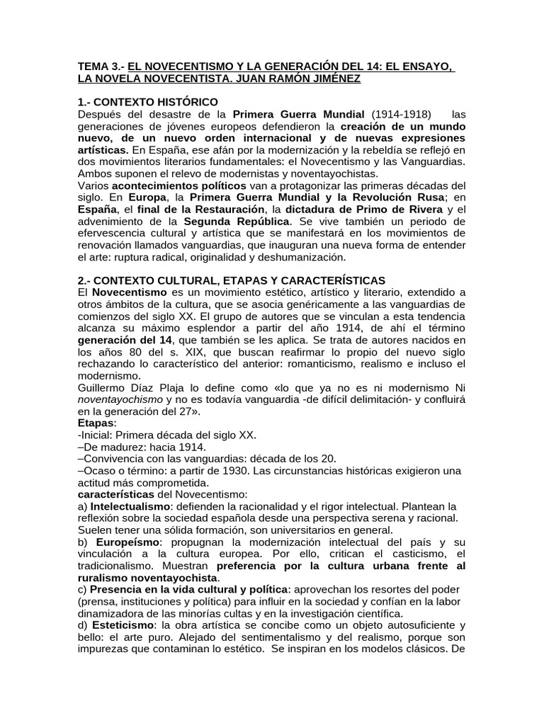 Novecentismo y Generación del 14 en España | PDF