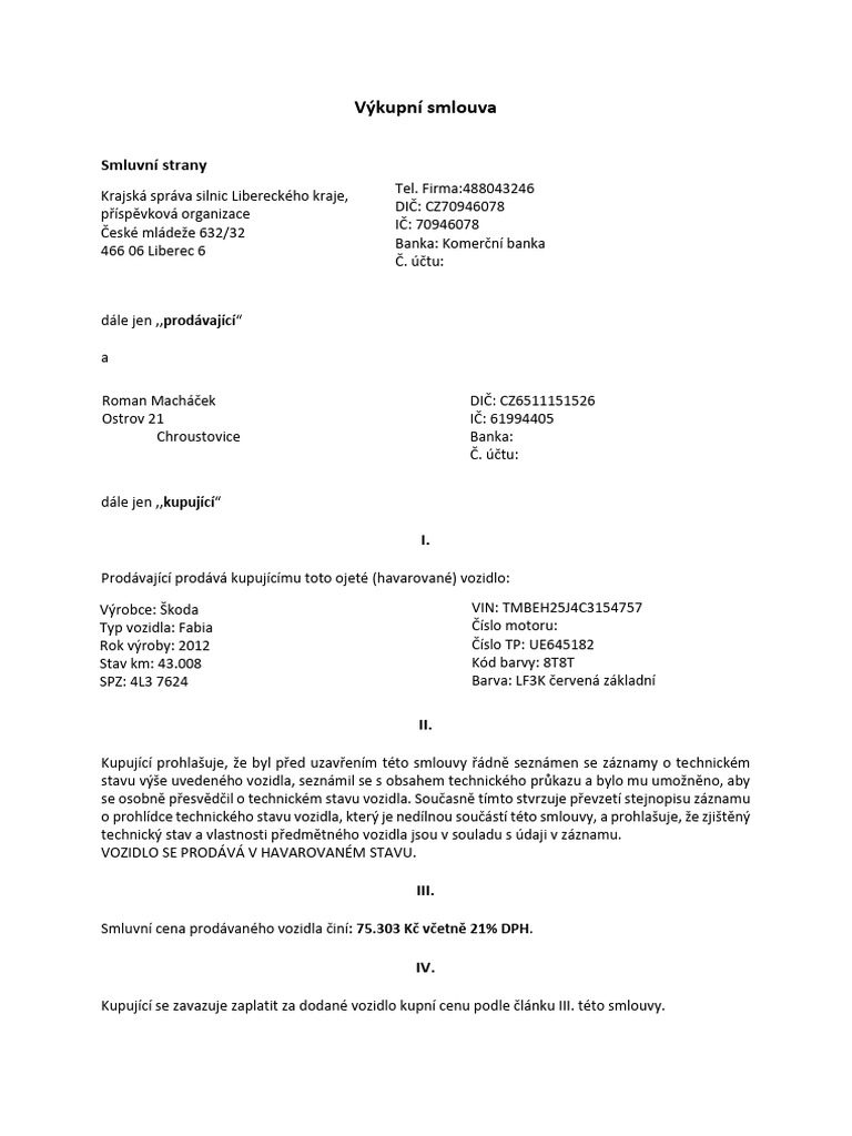 Výkupní smlouva | PDF