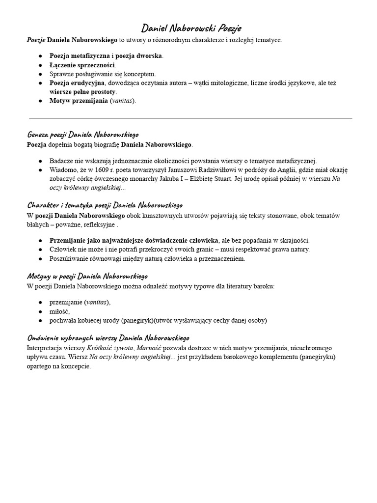 Daniel Naborowski - Poezje | PDF