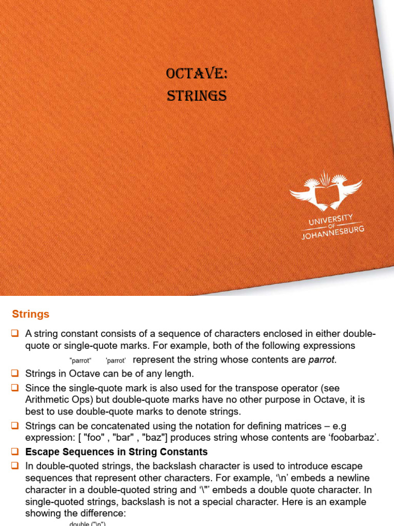 Lecture10 Octave Strings | PDF | String (Computer Science) | Computer Programming