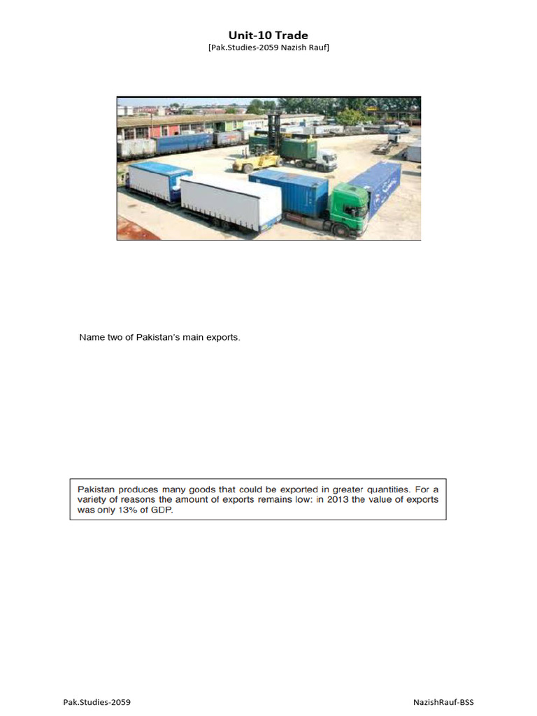 Unit-10 Trade Test-1 | PDF | Pakistan | Exports