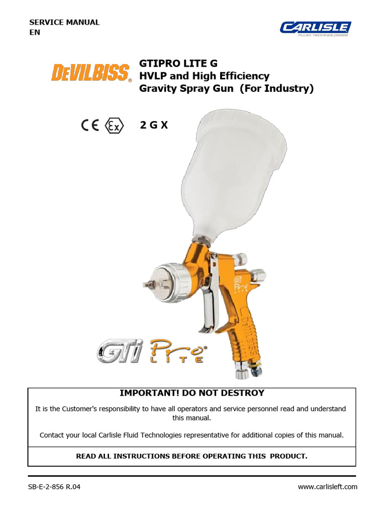 DeVilbiss GTI PRO Lite Gravity Spray Gun Manual | PDF | Pressure ...