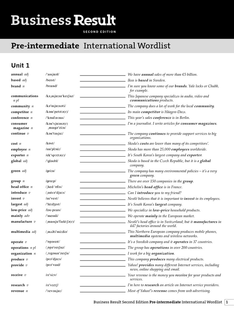 Business Result Pre-Intermediate Wordlist | PDF | Baggage
