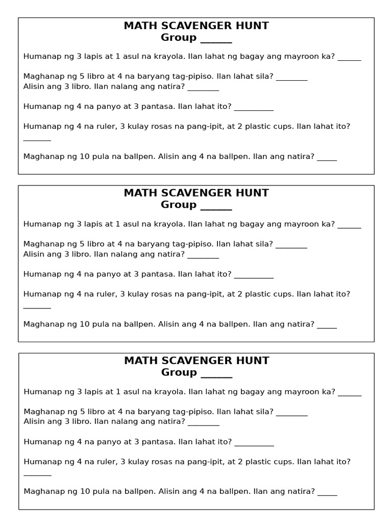 Math Scavenger Hunt | PDF