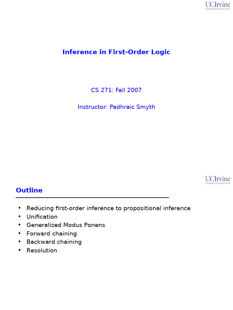 Artificial-Intelligence TOPIC 9 First Order Inference | PDF | First ...