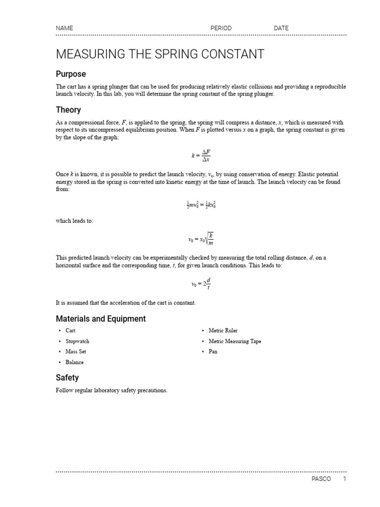 measuring-spring-constant_S | PDF | Velocity | Mass