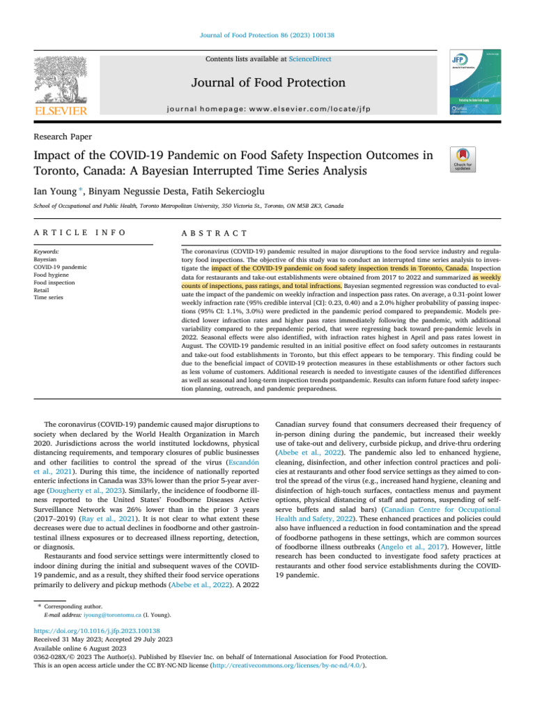 Impact of The COVID-19 Pandemic On Food Safety Inspection Outcomes in ...