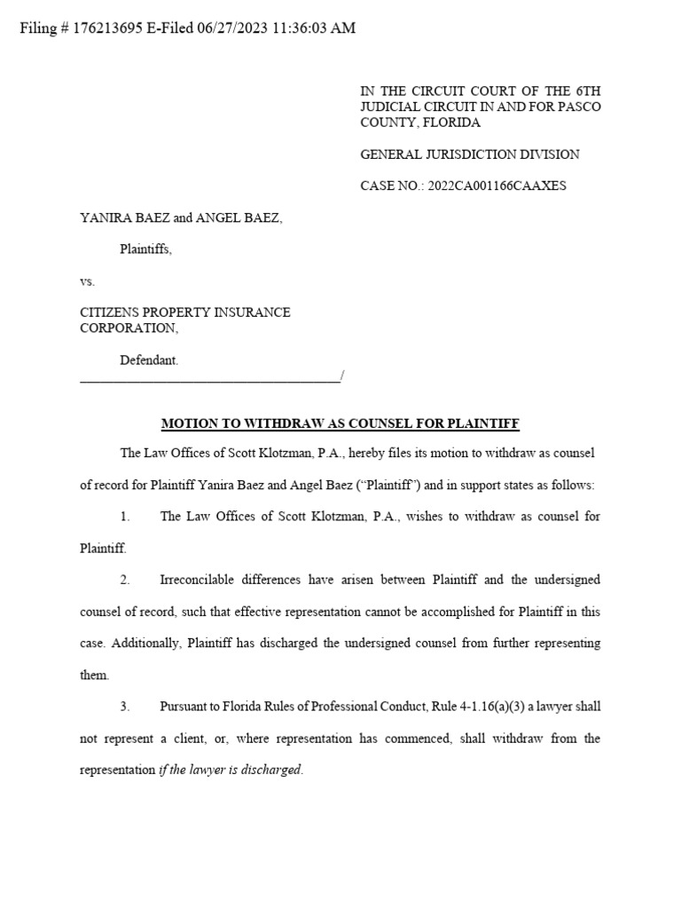 BAEZ Ps Motion To Withdraw Efiled | PDF | Esquire | Judiciaries