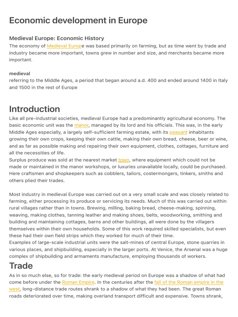Economic Development in Europe | PDF | Trade | Middle Ages