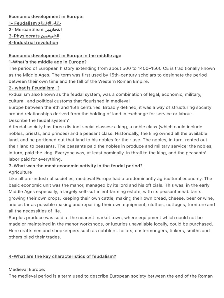 Economic Development in Europe-1 | PDF | Feudalism | Industrial Revolution