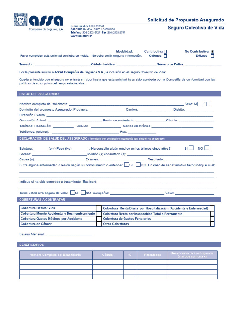 2.1 Formulario ASSA Seguro | PDF | Póliza de seguros | Seguro