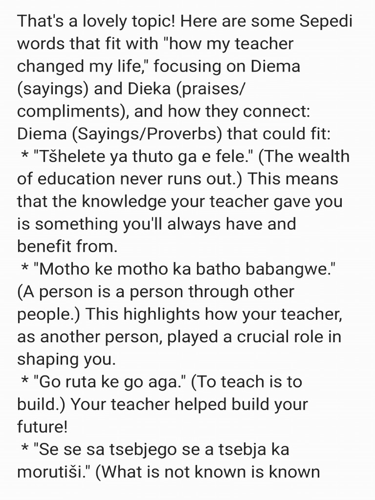 Sepedi Diema and Dieka | PDF