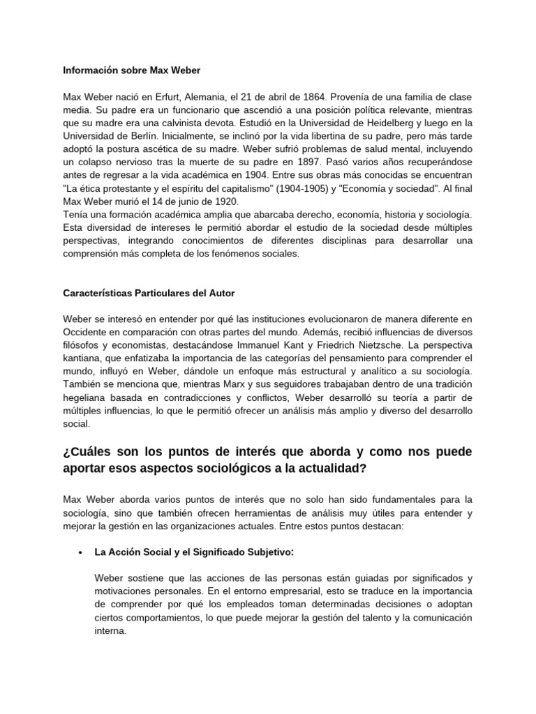 Max Weber: Sociología y Racionalización | PDF | Max Weber | Sociología