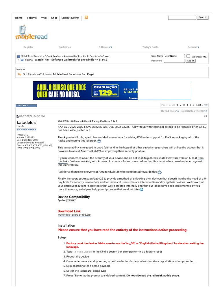 Tutorial WatchThis - Software Jailbreak For Any Kindle - 5.14.2 - MobileRead Forums | PDF ...