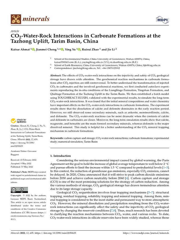 43 # CO2-Water-Rock Interactions in Carbonate Formations at The | PDF ...