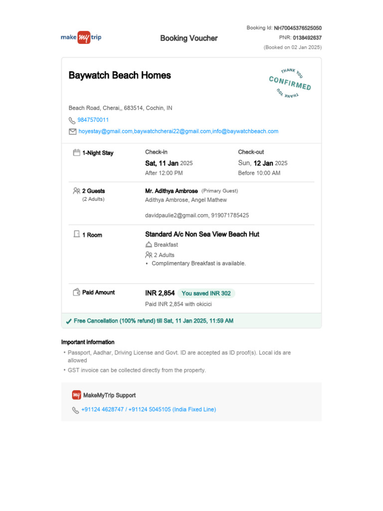 Booking Confirmation Voucher | PDF
