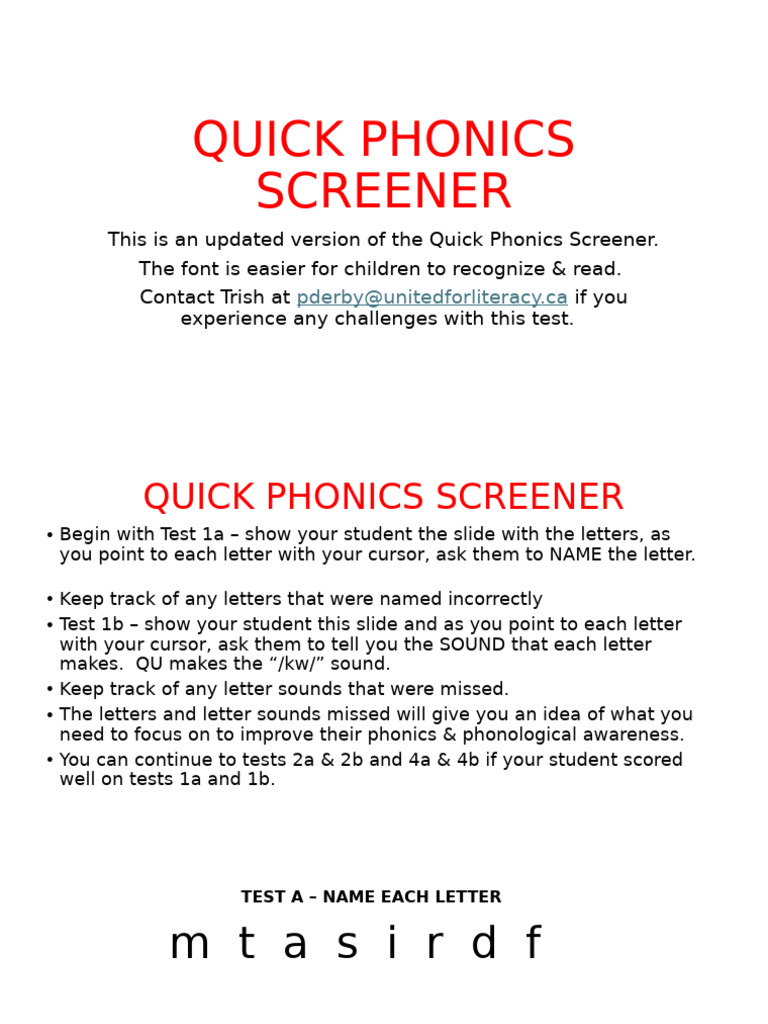 Quick Phonics Screener Updated Font | PDF