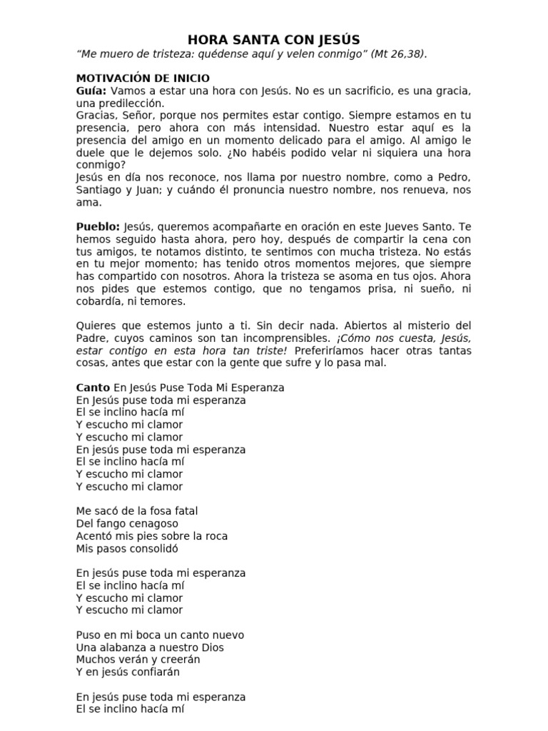 Hora Santa Oración Y Reflexión Con Jesús Pdf Jesús Eucaristía