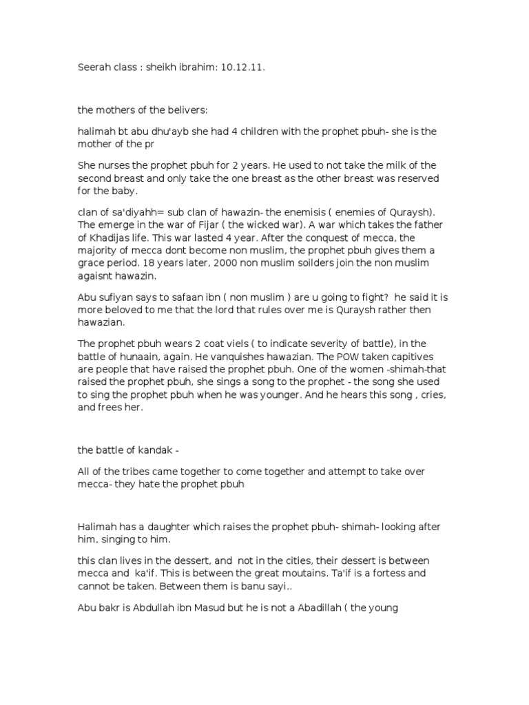 Seerah Notes 10.12.11 | PDF | Muhammad | Devil