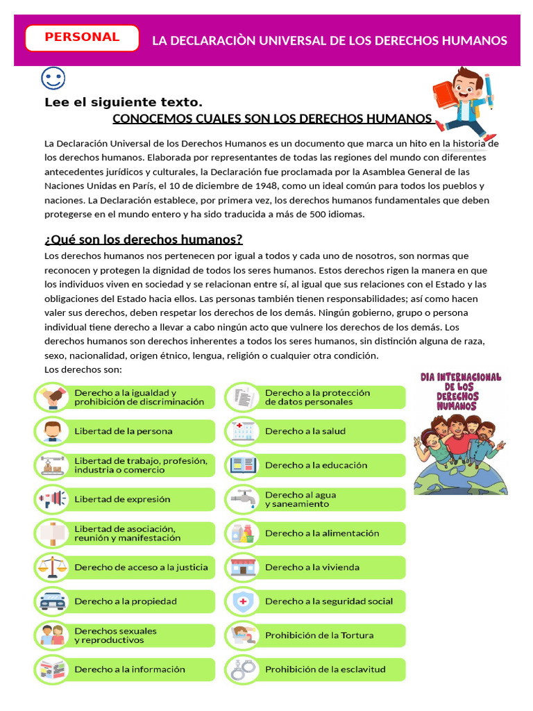 D1 A2 FICHA PS. La declaración universal de los derechos humanos | PDF ...