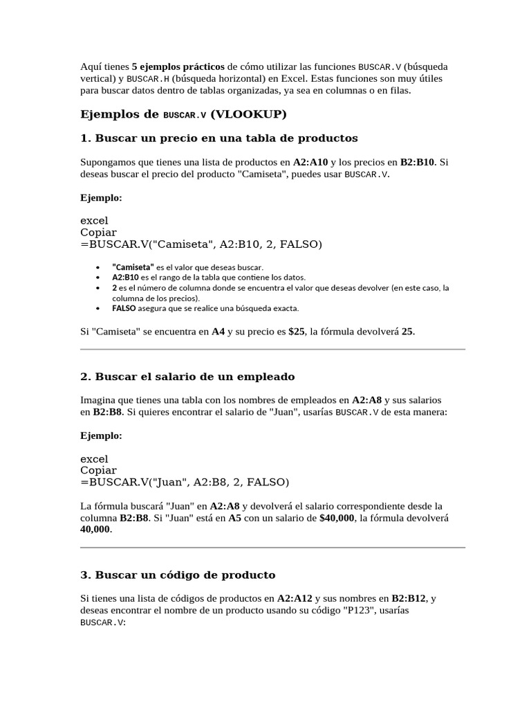 Ejemplos de funciones BUSCAR en Excel | PDF