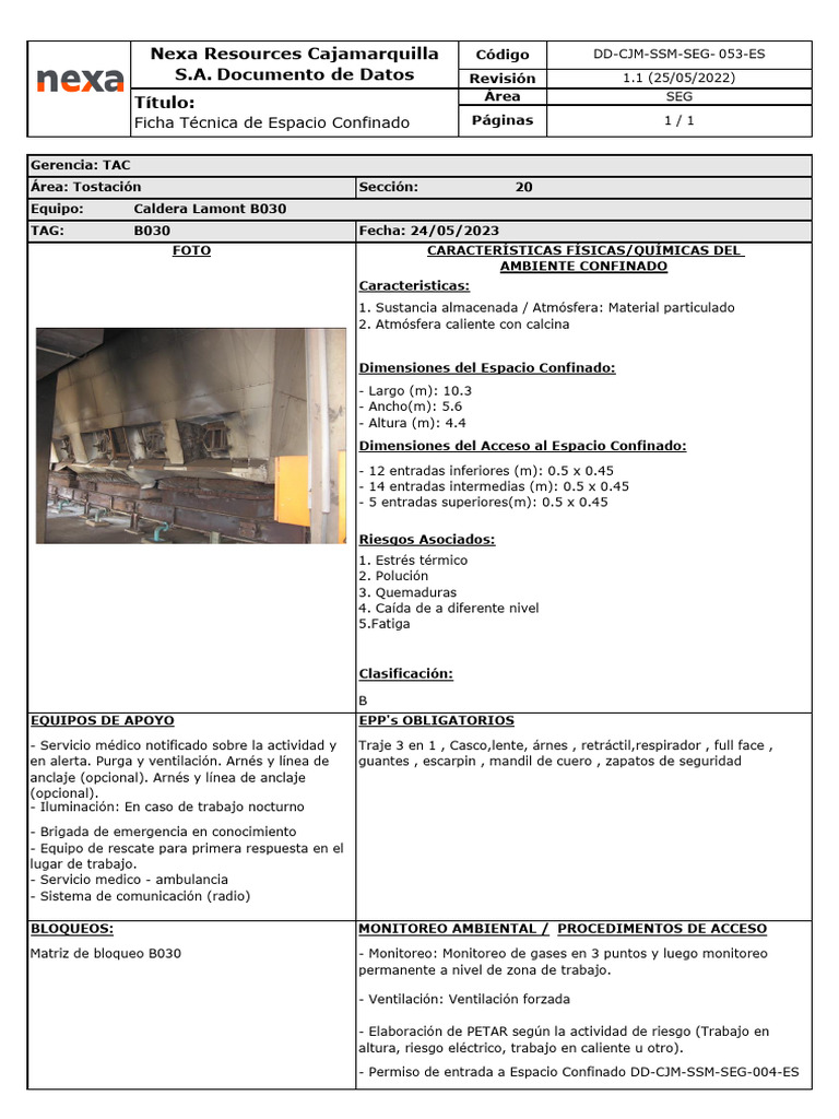 Ficha Técnica Espacio Confinado B030 | PDF
