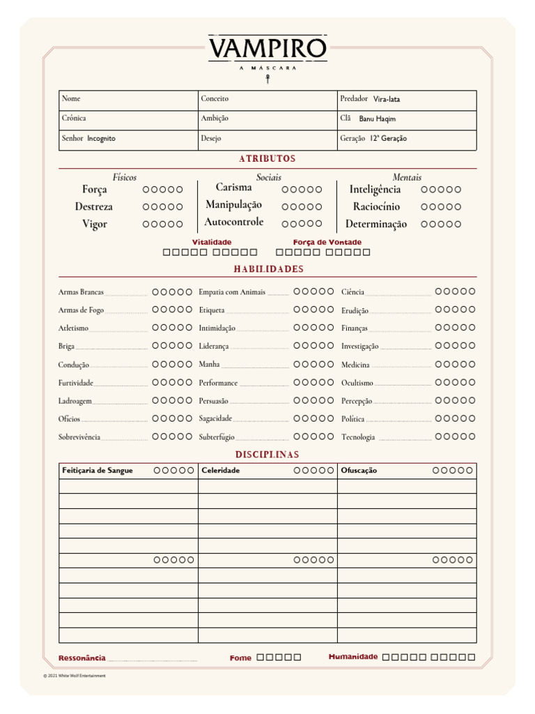 Ficha de Personagem - V5 - Editável-1 | PDF