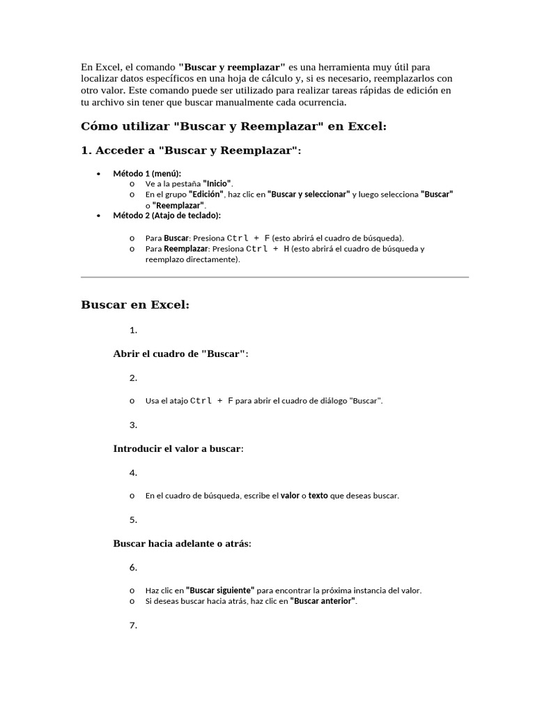 Atajos de Buscar y Reemplazar en Excel | PDF | Microsoft Excel | Hoja ...