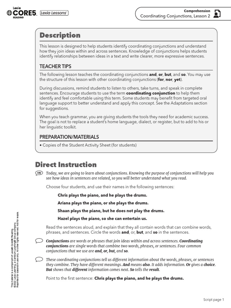 LL C Coordinating Conjunctions Lesson 2 | PDF | Learning | Human ...