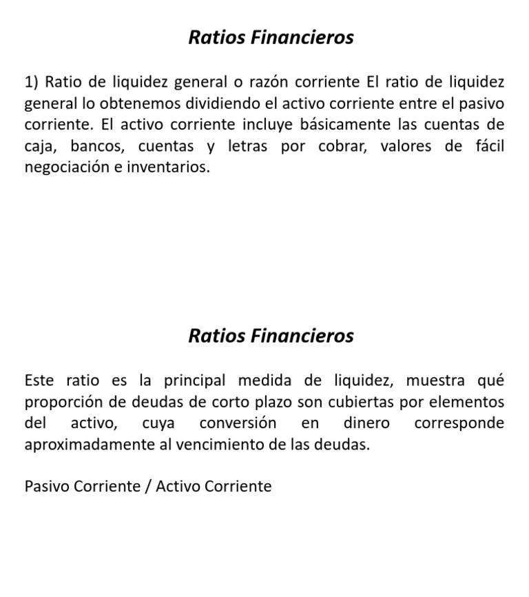 Ratios de Liquidez Financiera | PDF