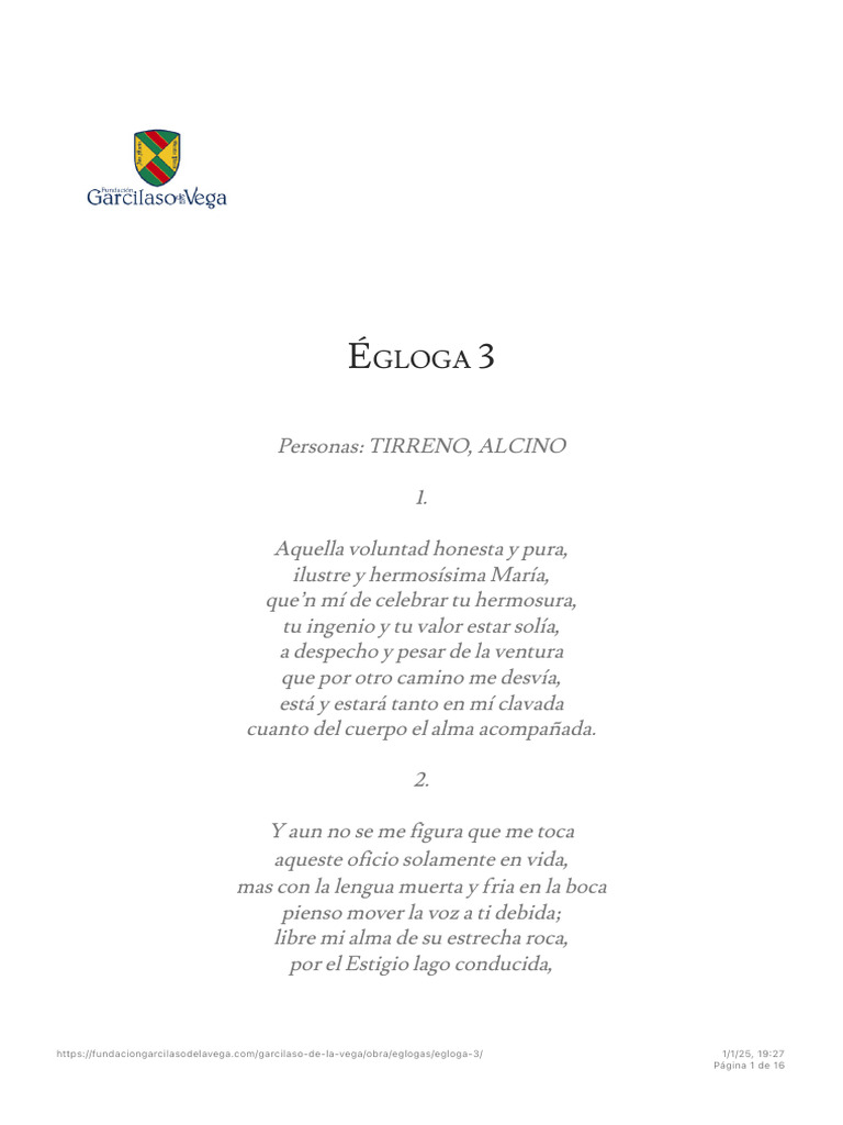 Égloga 3 Garcilaso de La Vega 2025 | PDF