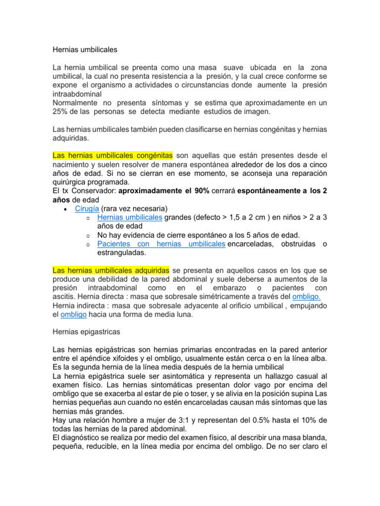 Hernias Umbilicales: Diagnóstico y Tratamiento | PDF | Enfermedades y ...