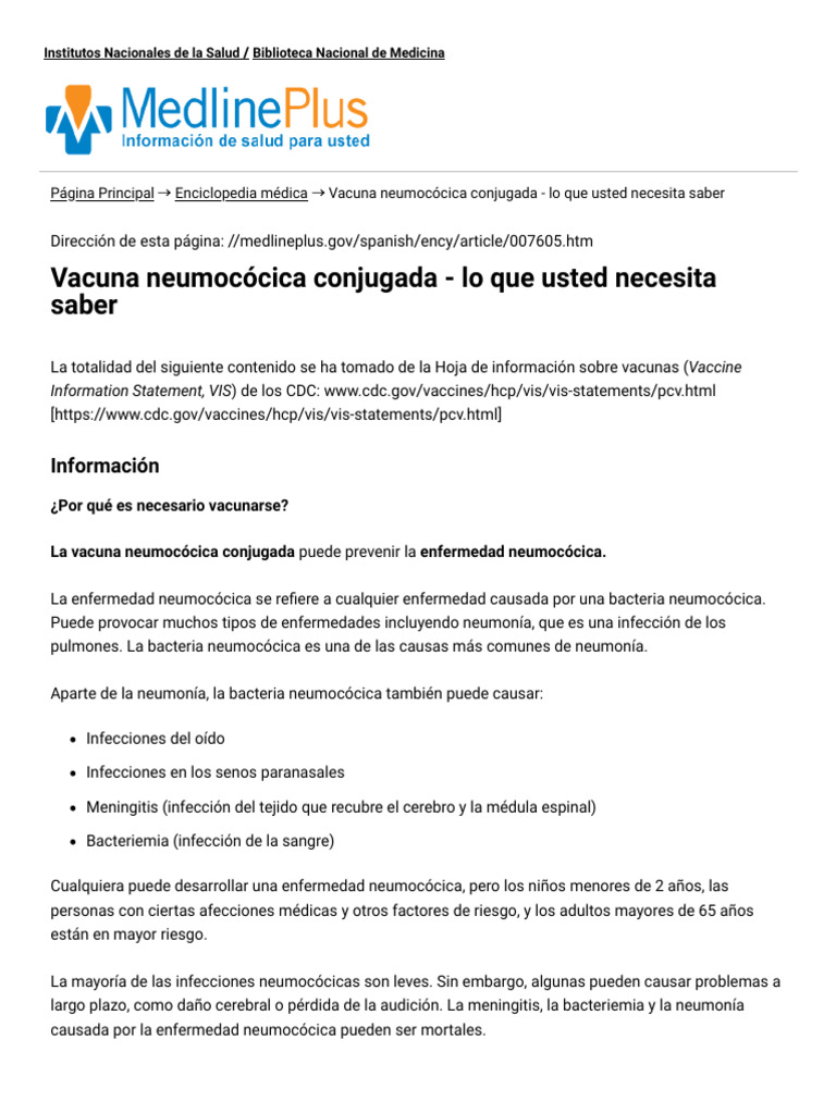 Información sobre la vacuna neumocócica | PDF | Meningitis | Neumonía