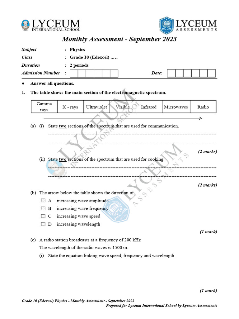 Grade 10 (Edexcel) Physics | PDF | Waves | Electromagnetic Spectrum