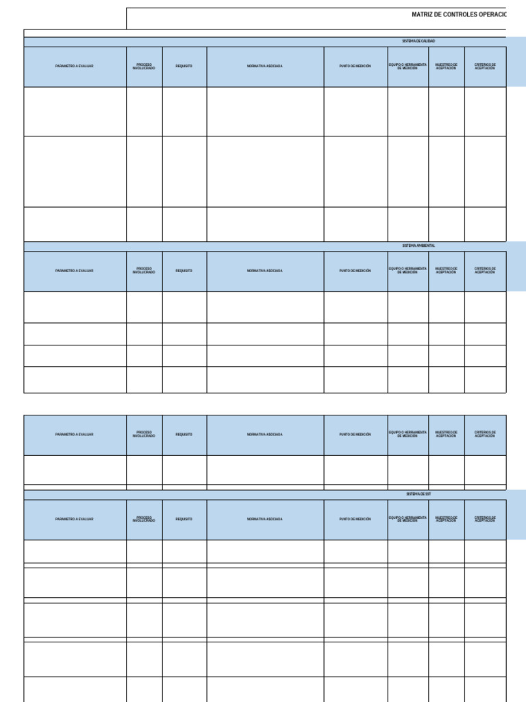 Plantilla Matriz Controles Operacionales | PDF