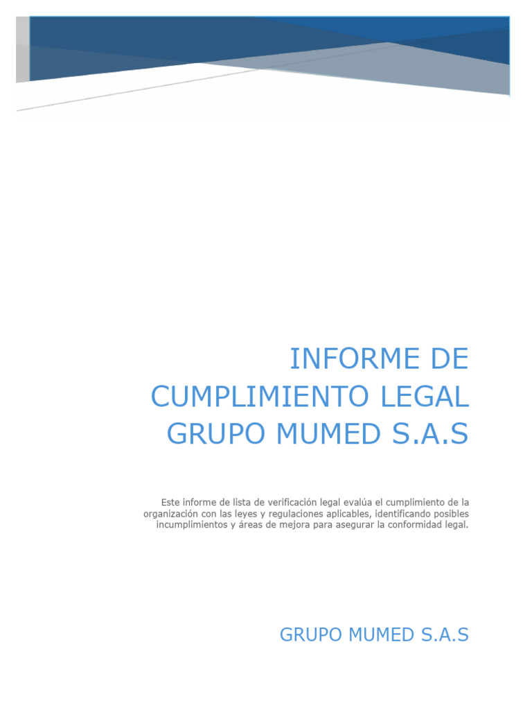 Informe de cumplimiento legal Mumed sas | PDF | Calidad (comercial ...