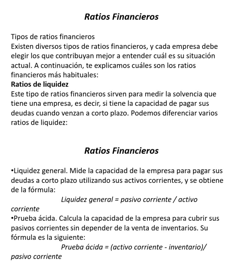 Tipos de Ratios Financieros Esenciales | PDF