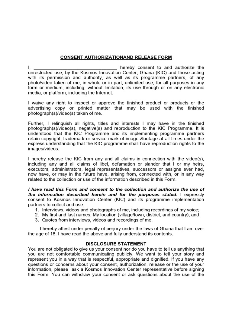 KIC Media Consent Form 2024 Template | PDF | Defamation | Consent