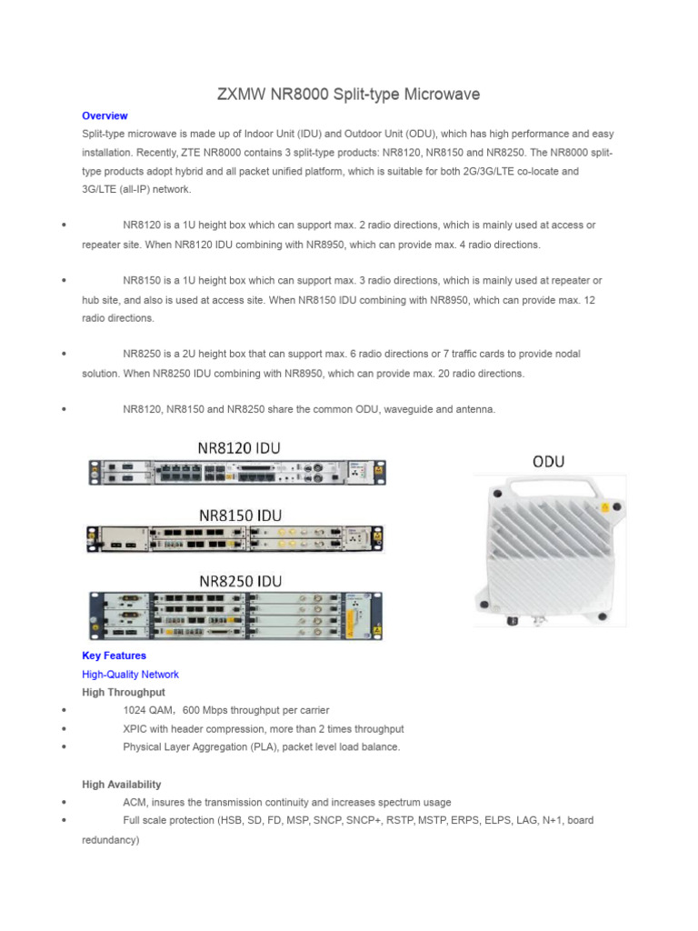 ZTE NR8000 Split-Type Microwave Overview | PDF | Radio | Computer ...