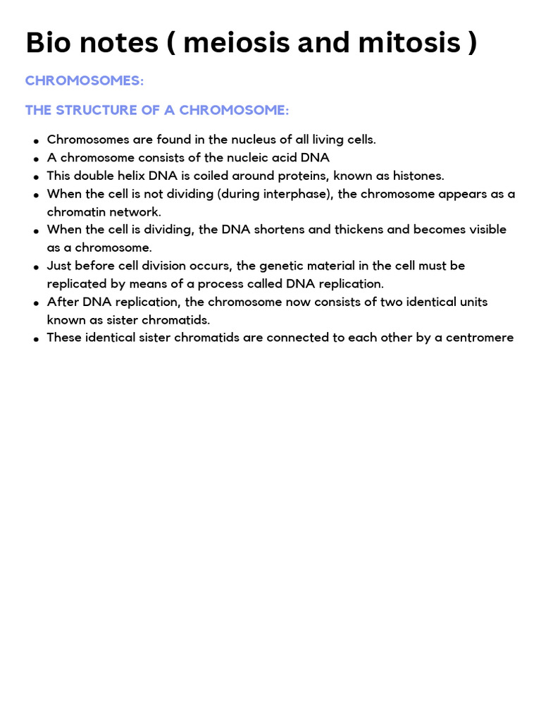 Bio Notes (Meiosis and Mitosis) | PDF | Meiosis | Mitosis