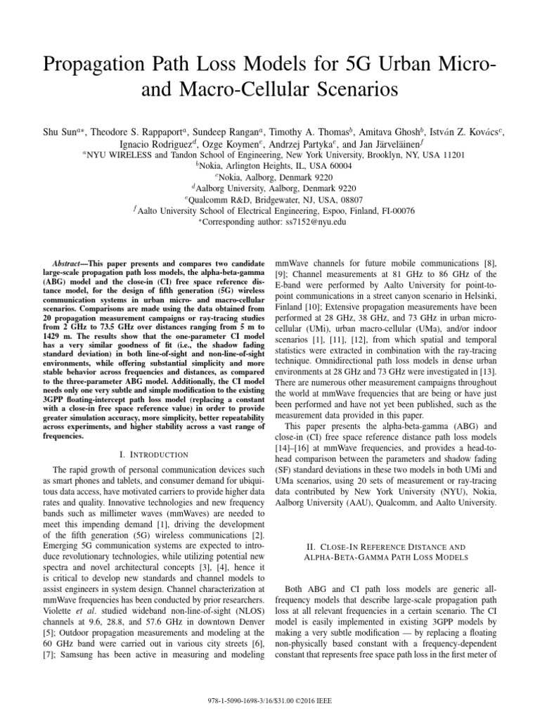 Propagation Path Loss Models | PDF | Extremely High Frequency | Standard Deviation