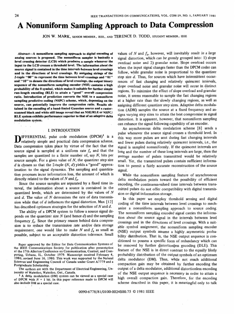 .Nonuniform Sampling Approach Data Compression: To To To | PDF | Data Compression | Sampling ...