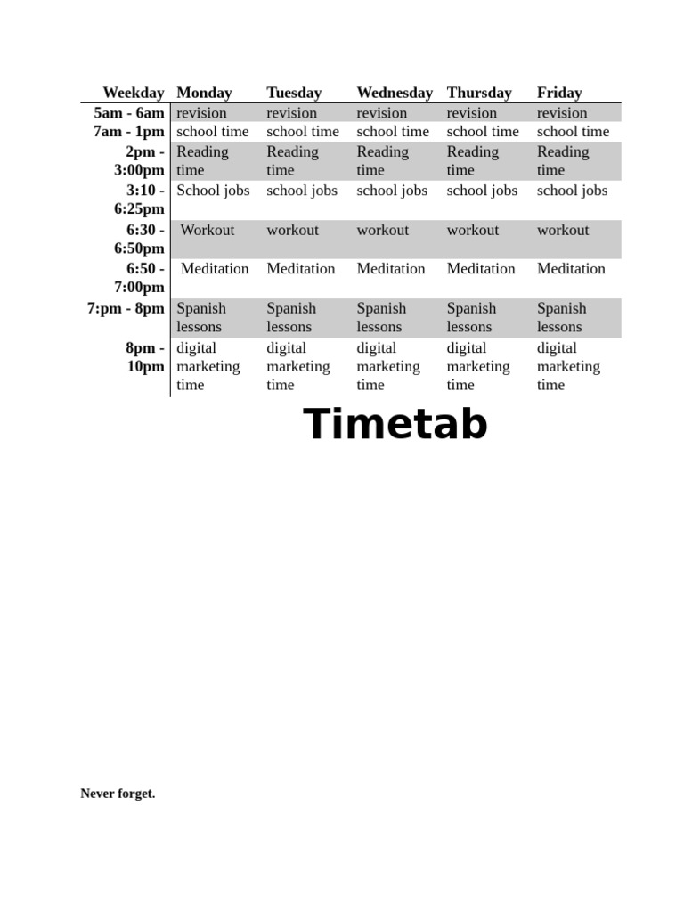 Weekly Study and Activity Schedule | PDF