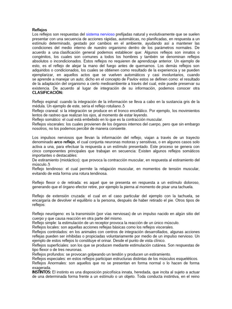 Tipos y Funciones de los Reflejos y Instintos | PDF | Instinto