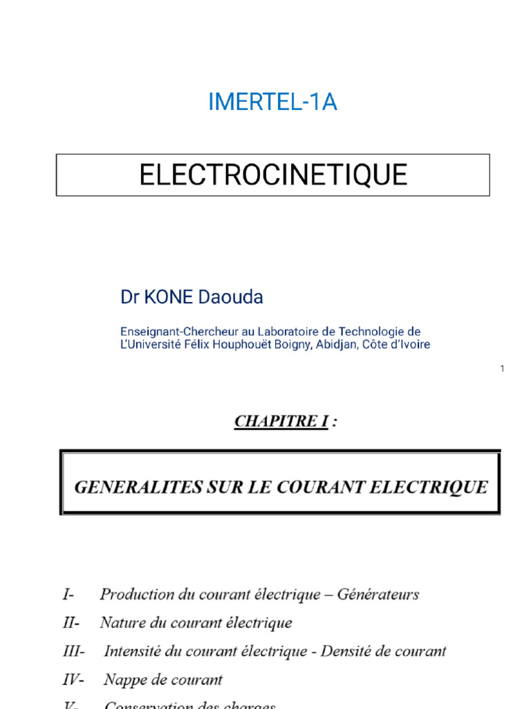 ELECTROCINETIQUE - 1A-IMERTEL-KD-troisième Cours | PDF